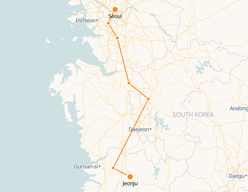 Seoul to Jeonju Train Map, Timetable & Tickets