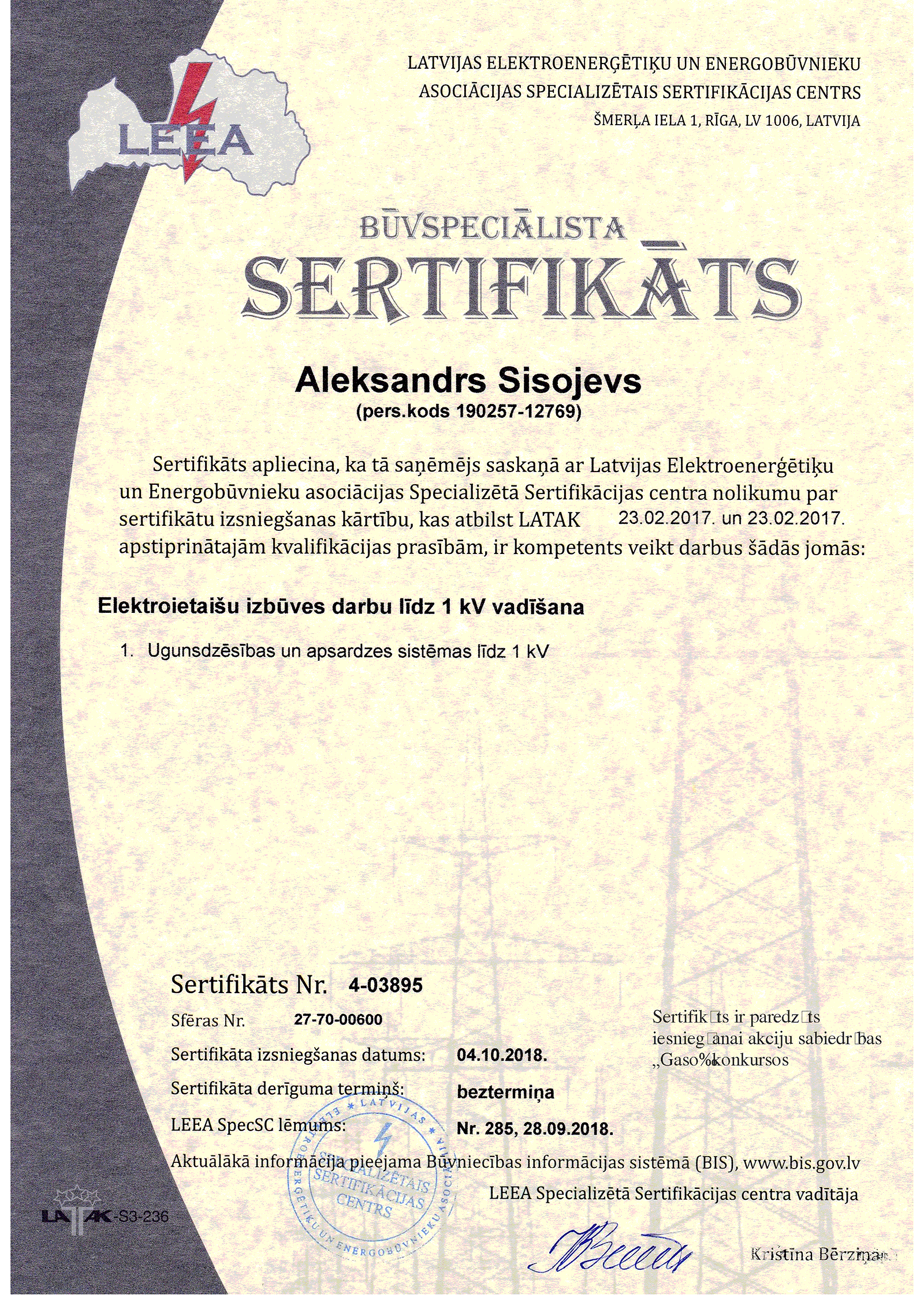 CODACO L - Sertifikatai