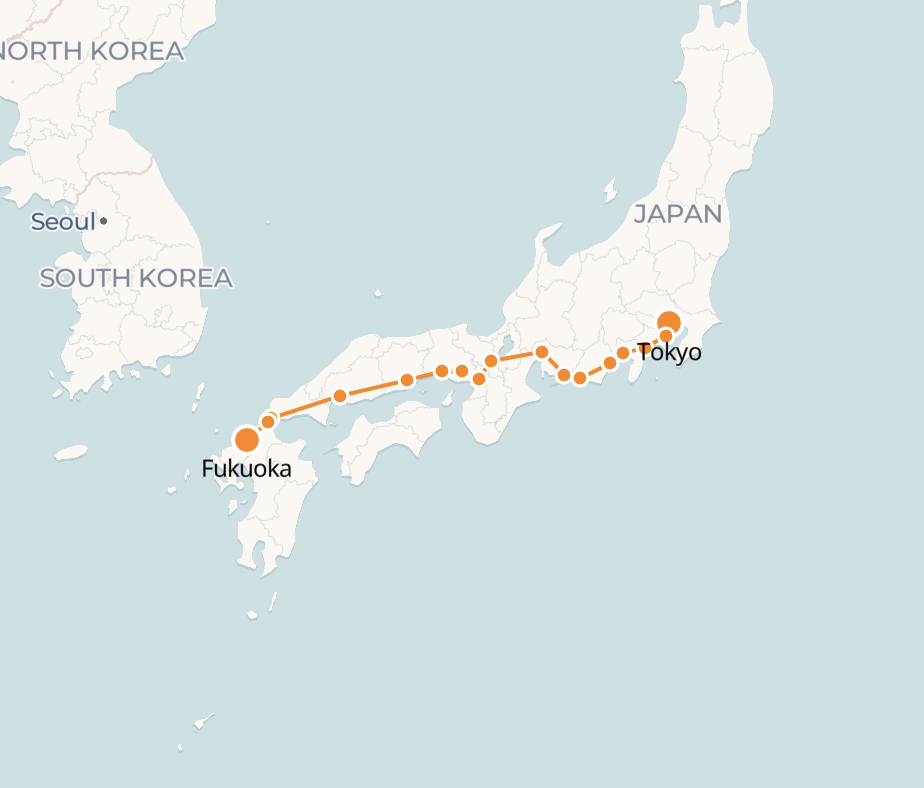 Tokyo to Fukuoka Train Map, Timetable & Tickets - ASIA TRAINS