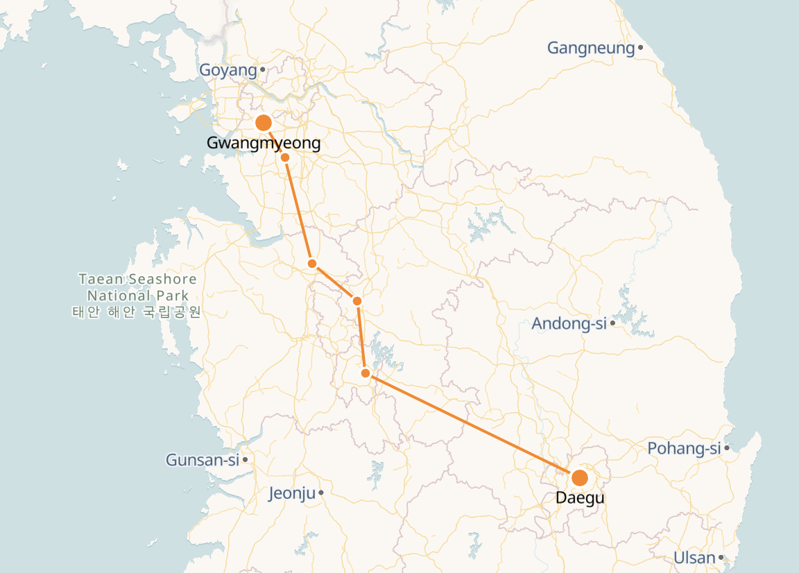 Gwangmyeong to Daegu Train - Tickets, Schedule & Map
