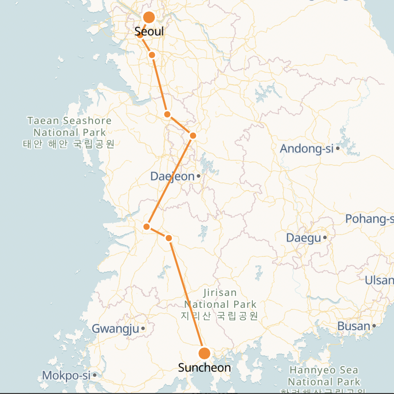 Train from Suncheon to Seoul: Route & Map