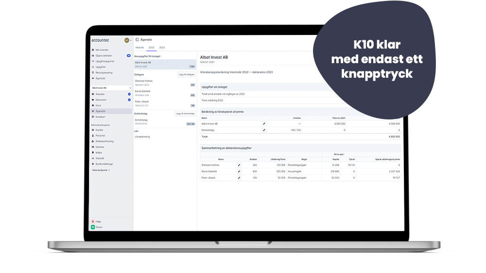 Automatiserad hantering av K10-blankett | Accountec byråportal