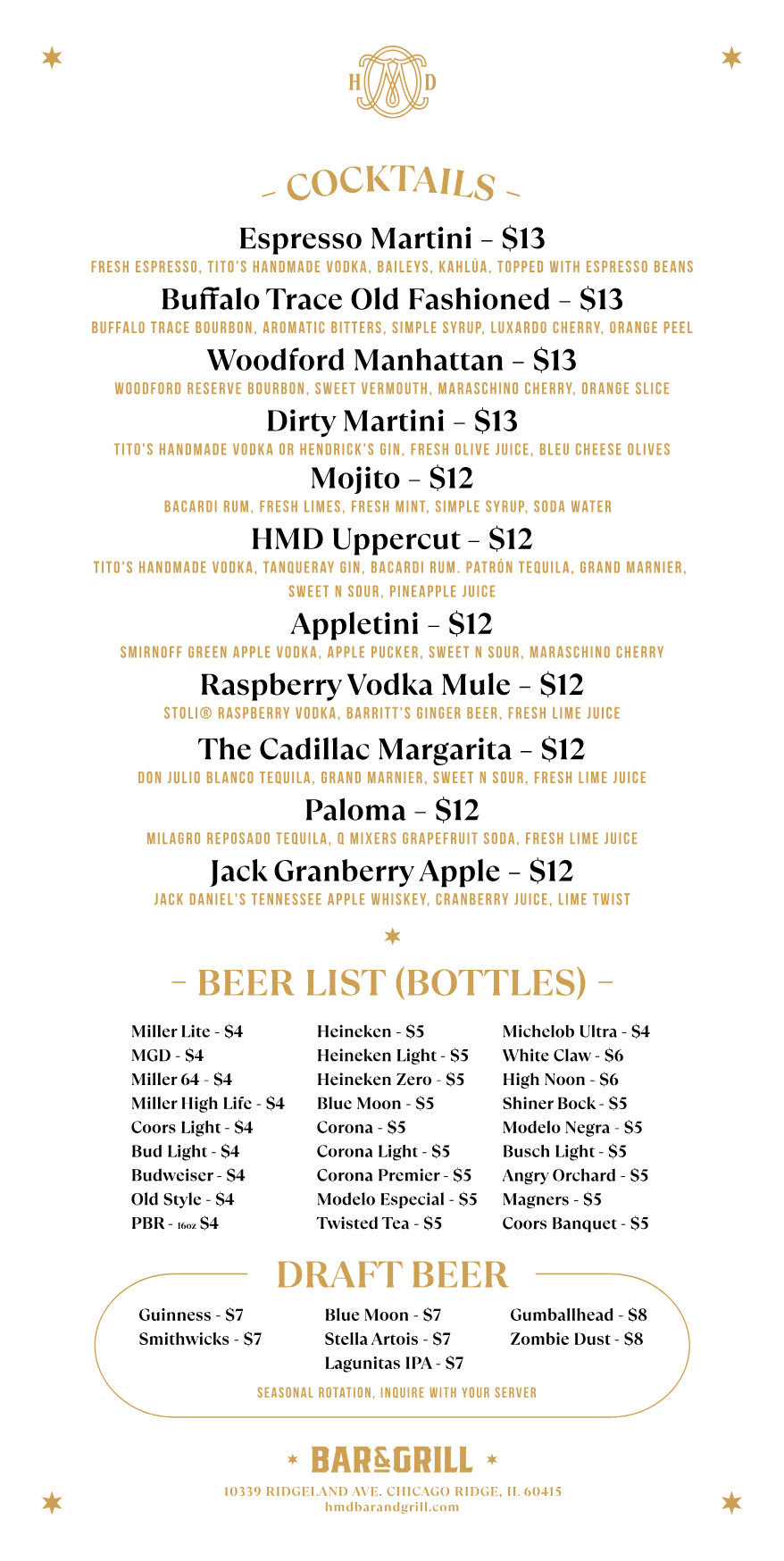 Menu — HMD Bar&Grill