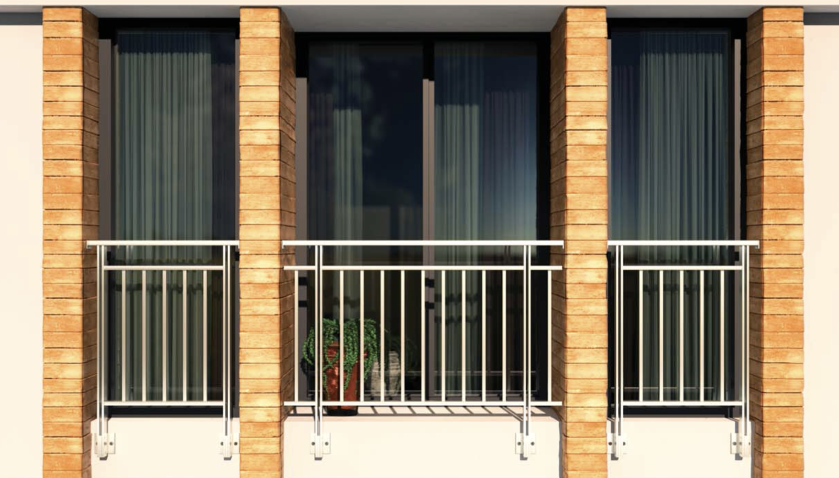 Aluminium modular railings with vertical rods and side mounting