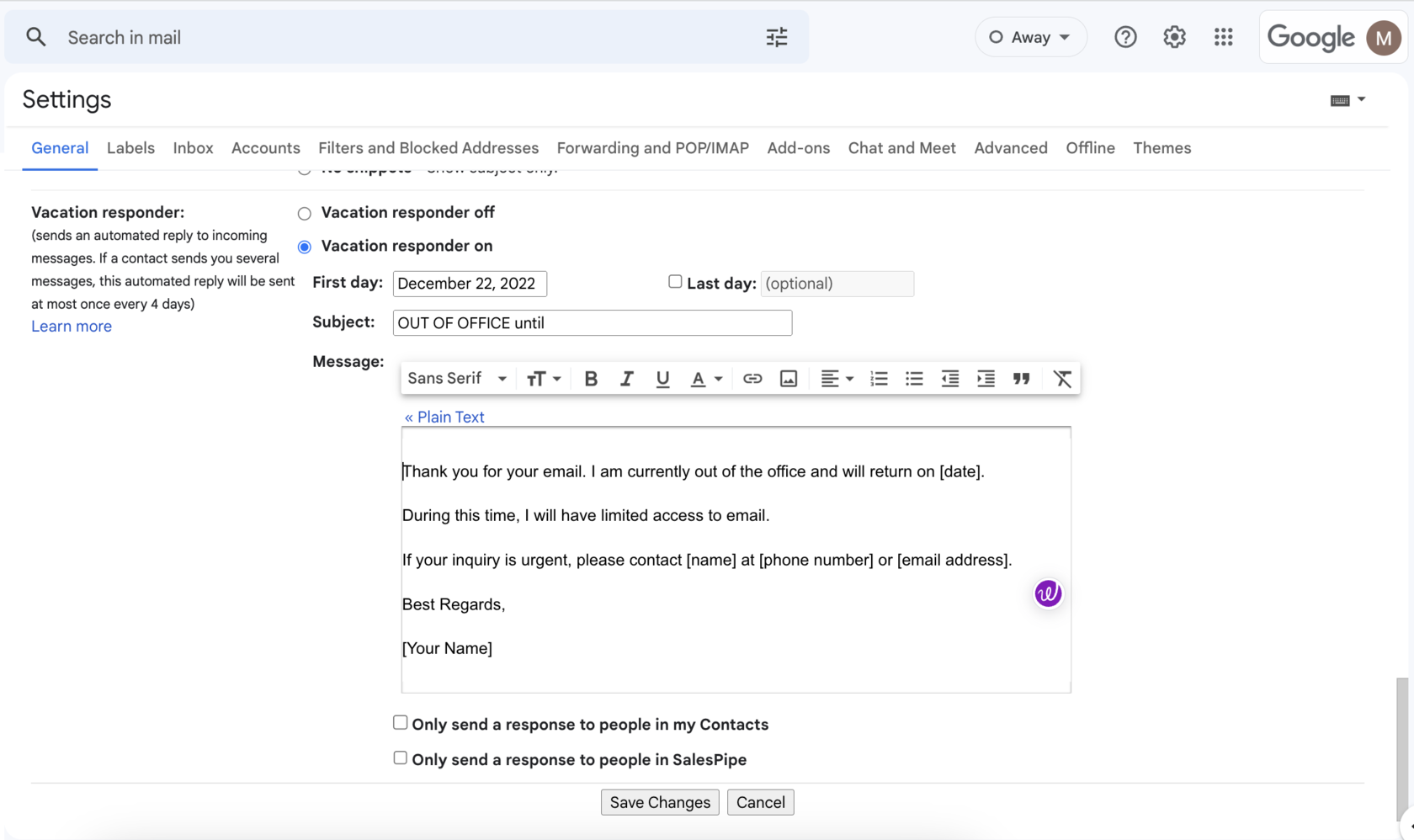 Out Of Office Email Templates