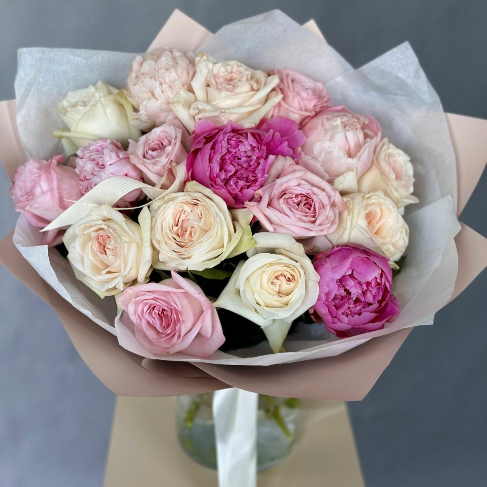 Duo Bouquet of Peonies&Roses Ohara Mix - Flower Delivery Orlando