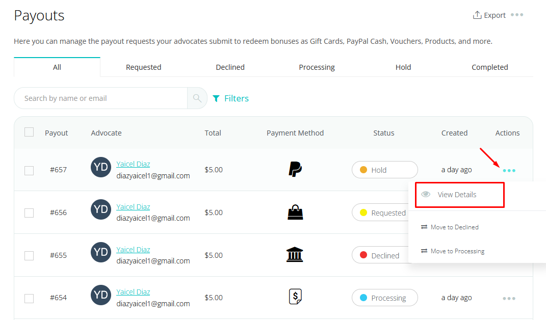 Manage Payout Requests