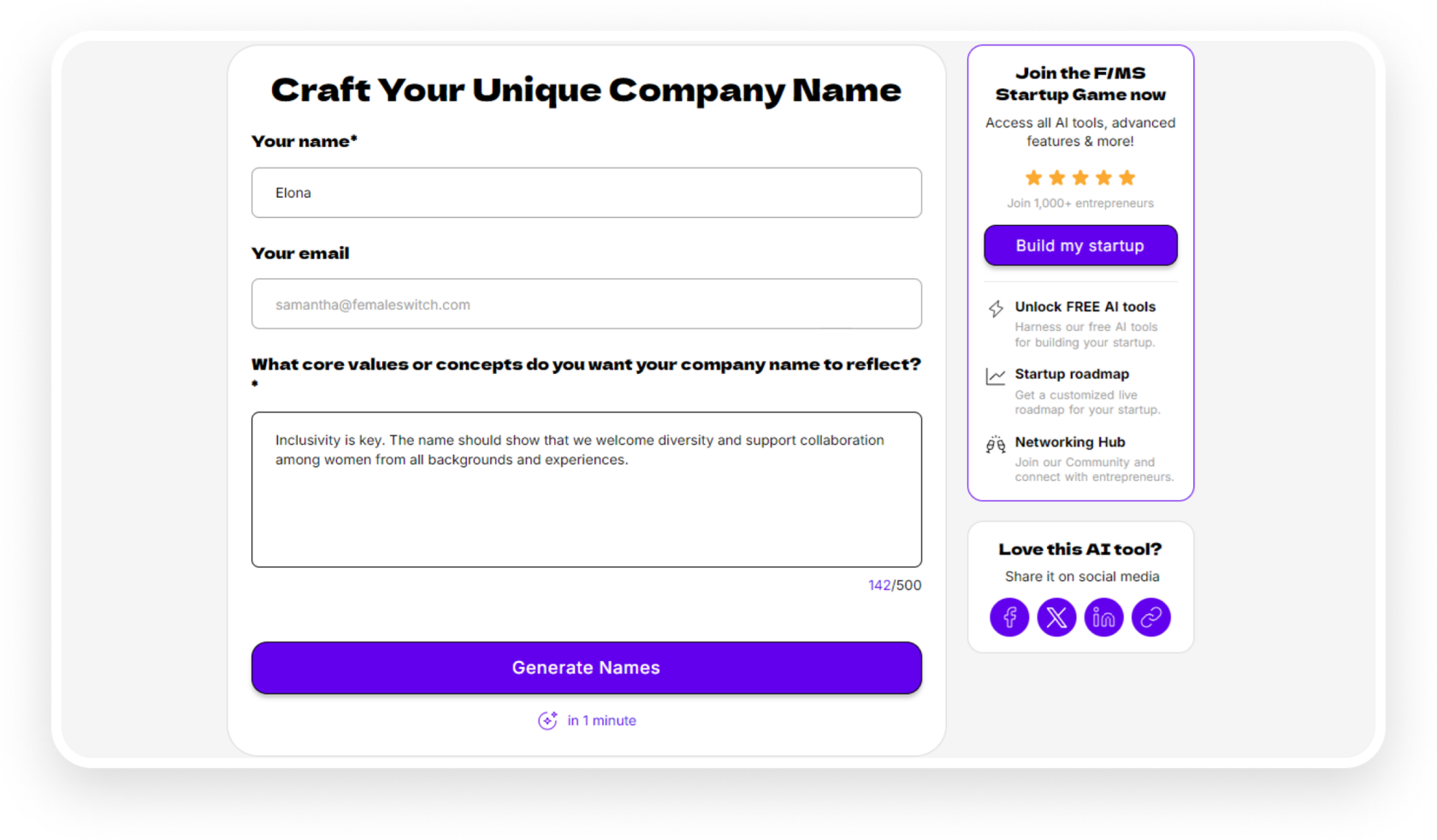 Company name ideas generator