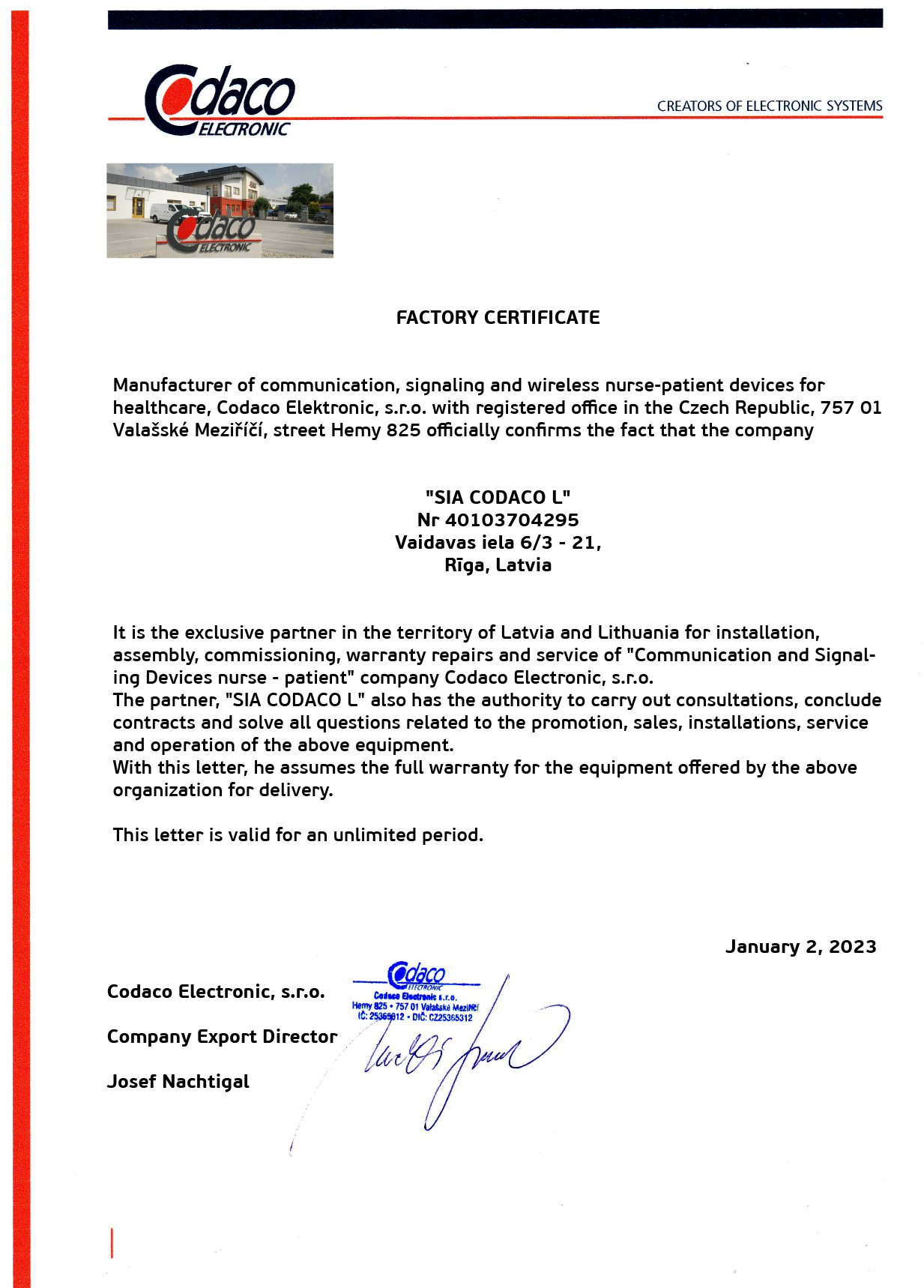 CODACO L - Sertifikatai