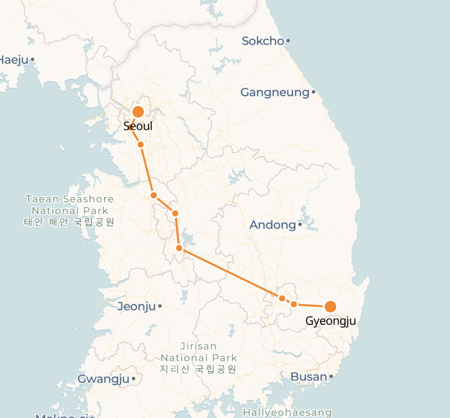 Seoul to Gyeongju Rail Map, Timetable & Tickets