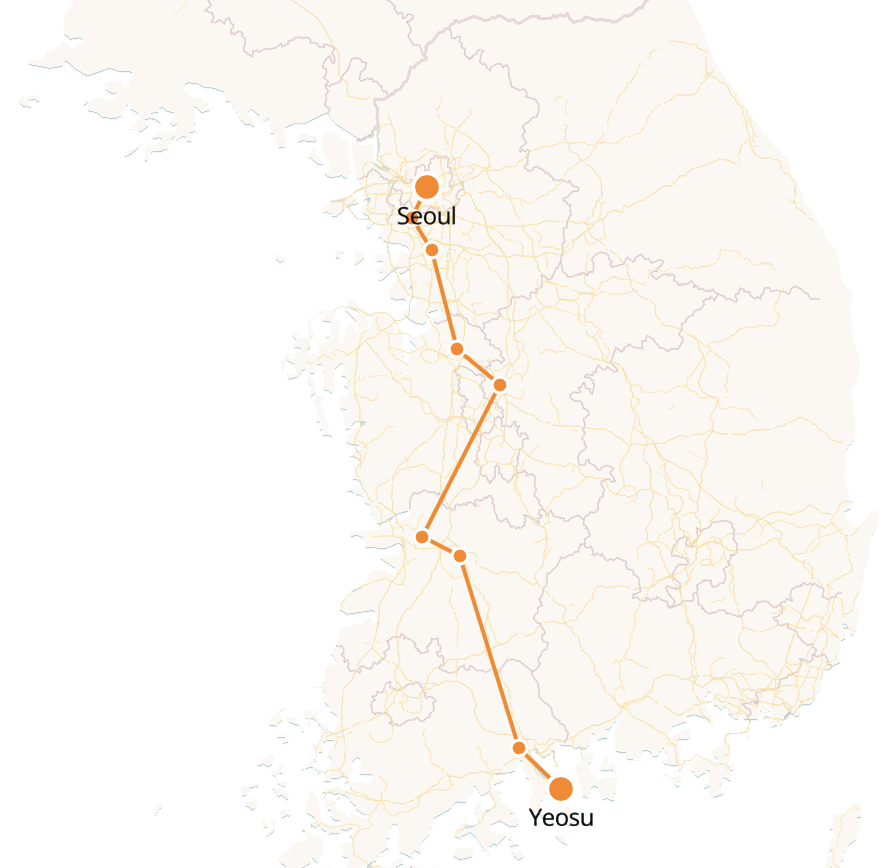 KTX Train Schedule | From Yeosu to Seoul - KTX High Speed Trains