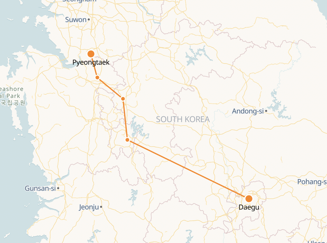 Pyeongtaek to Daegu Train - Tickets, Schedule & Map