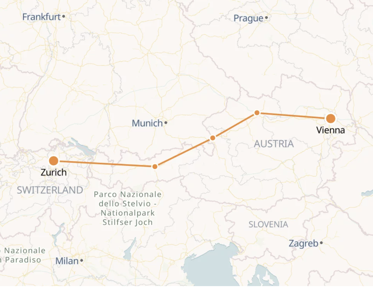 Vienna to Zurich High-Speed OBB Train Tickets
