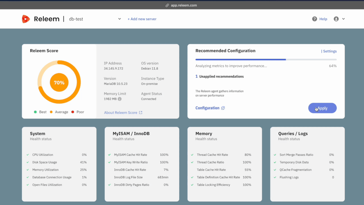 Installation and How To Apply MySQL Configuration - Releem