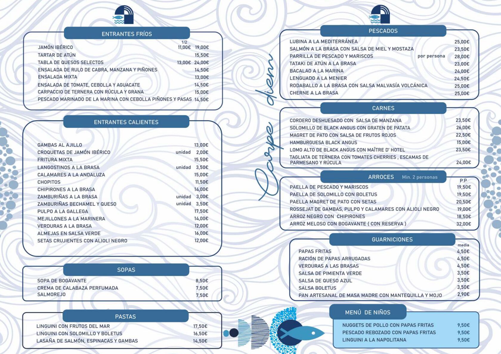 Menu "El Mirador de La Marina"