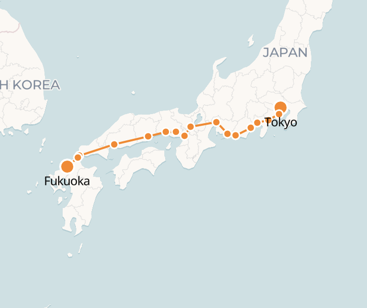 Fukuoka to Tokyo Train Schedule, Map & Tickets - ASIA TRAINS
