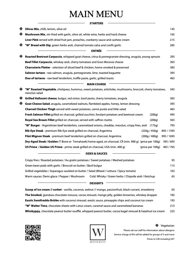W Restaurant & Whiskey Bar - Mediterranean & Czech cuisines at their best!