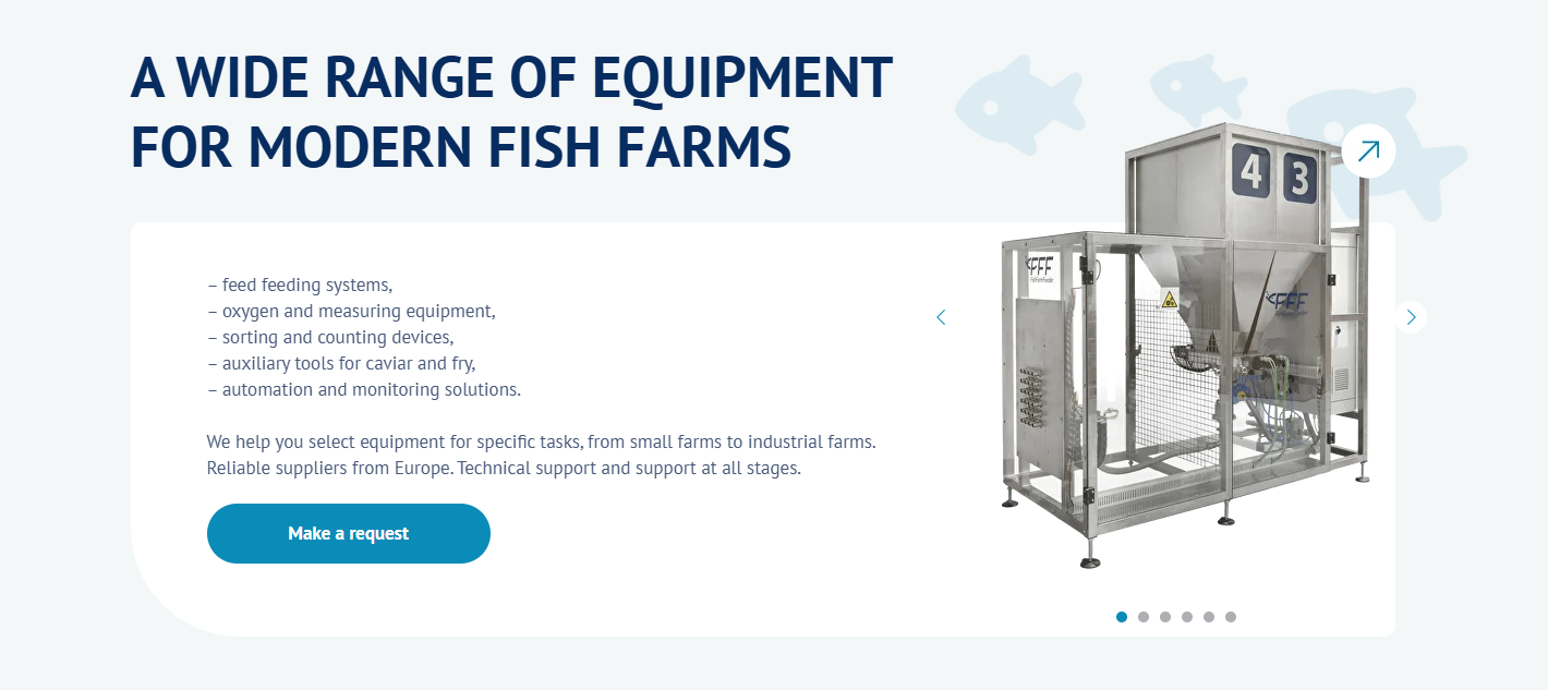 Equipment for modern fish farms