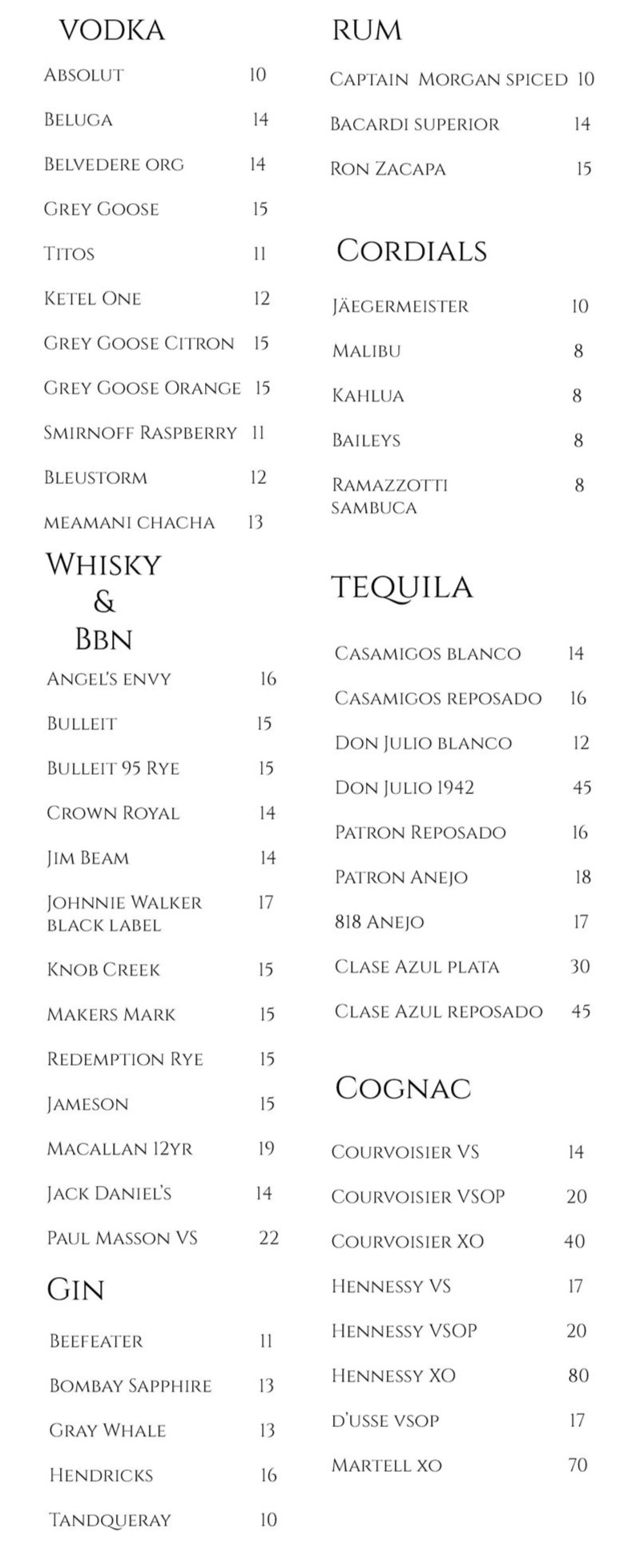 Savor Unique Cocktails & Beverages in Boca Raton | Beluga House Bar Menu