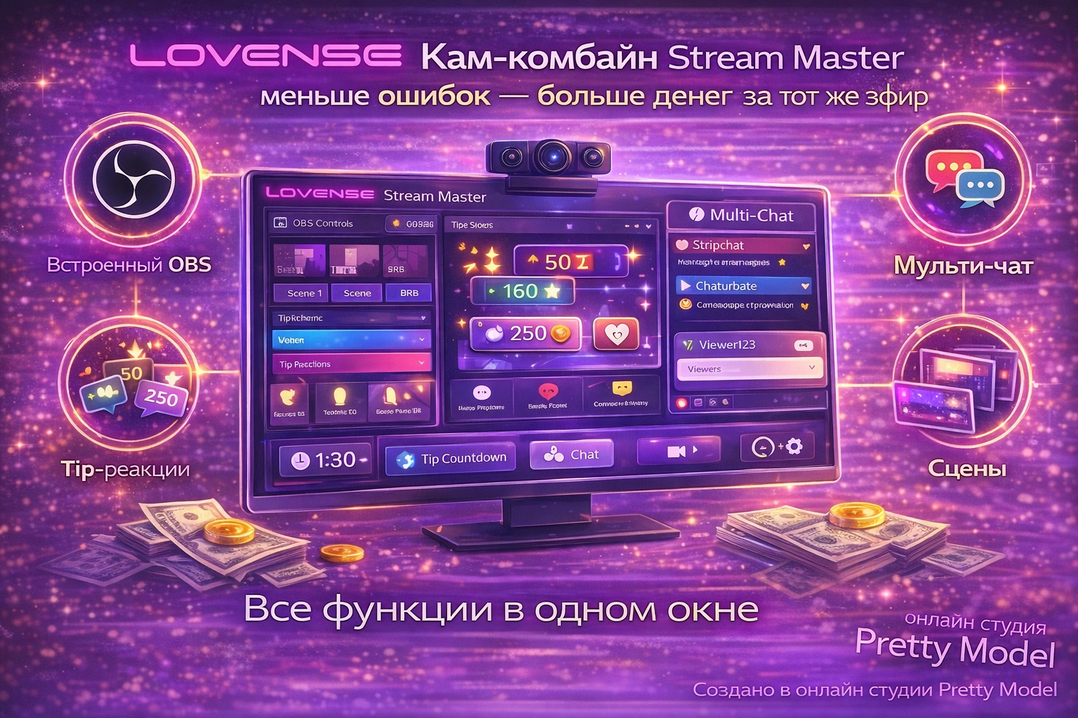 Lovense Stream Master для вебкам моделей — мультичат, встроенный OBS и ...