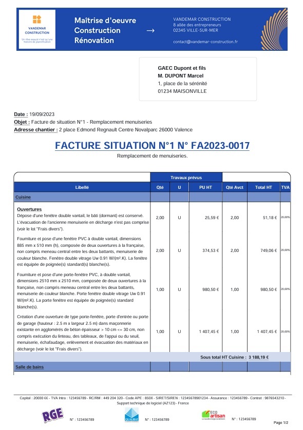 Comment établir une facture de situation de travaux dans le bâtiment
