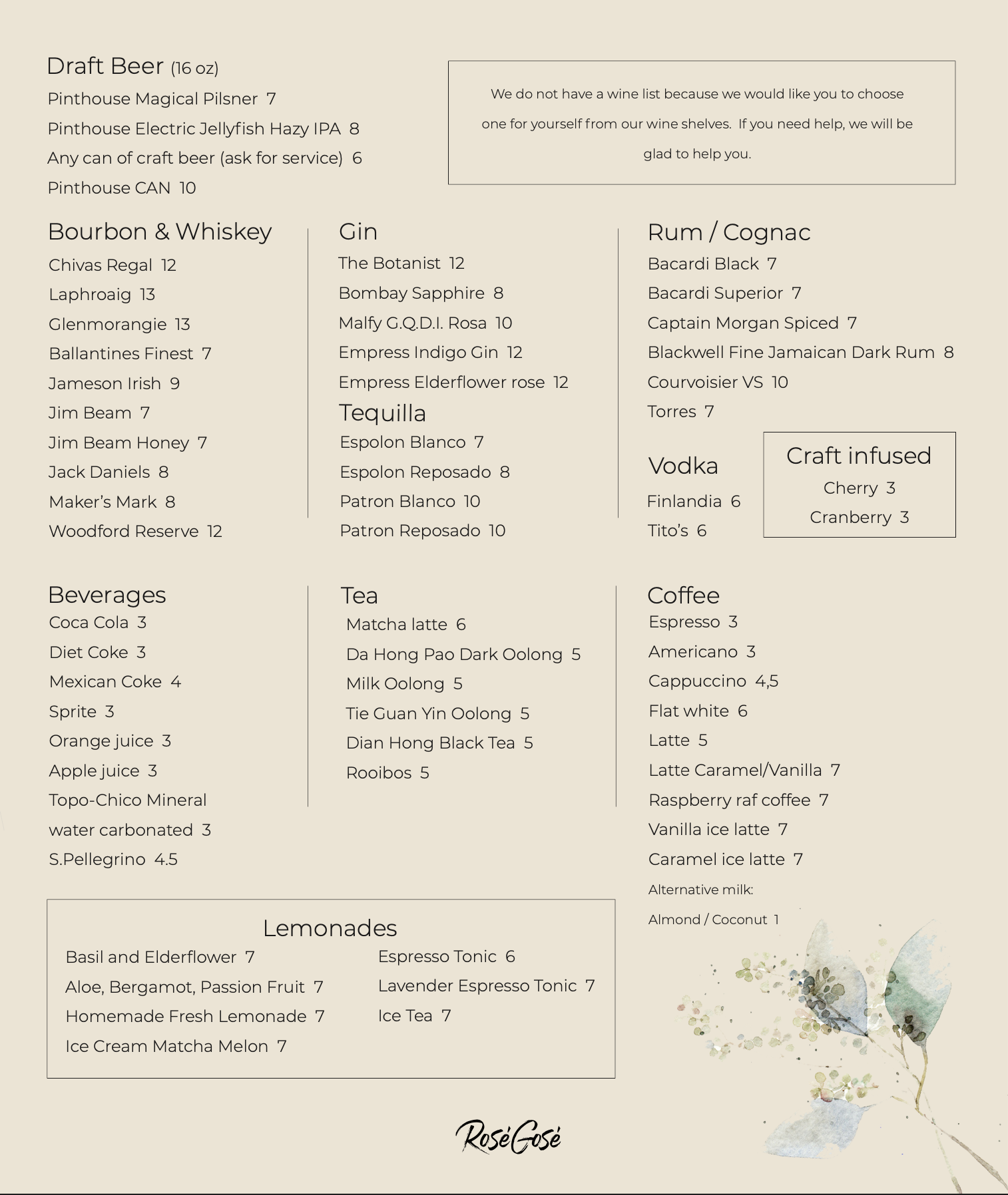 Main Menu RoseGose | Austin Neobistro