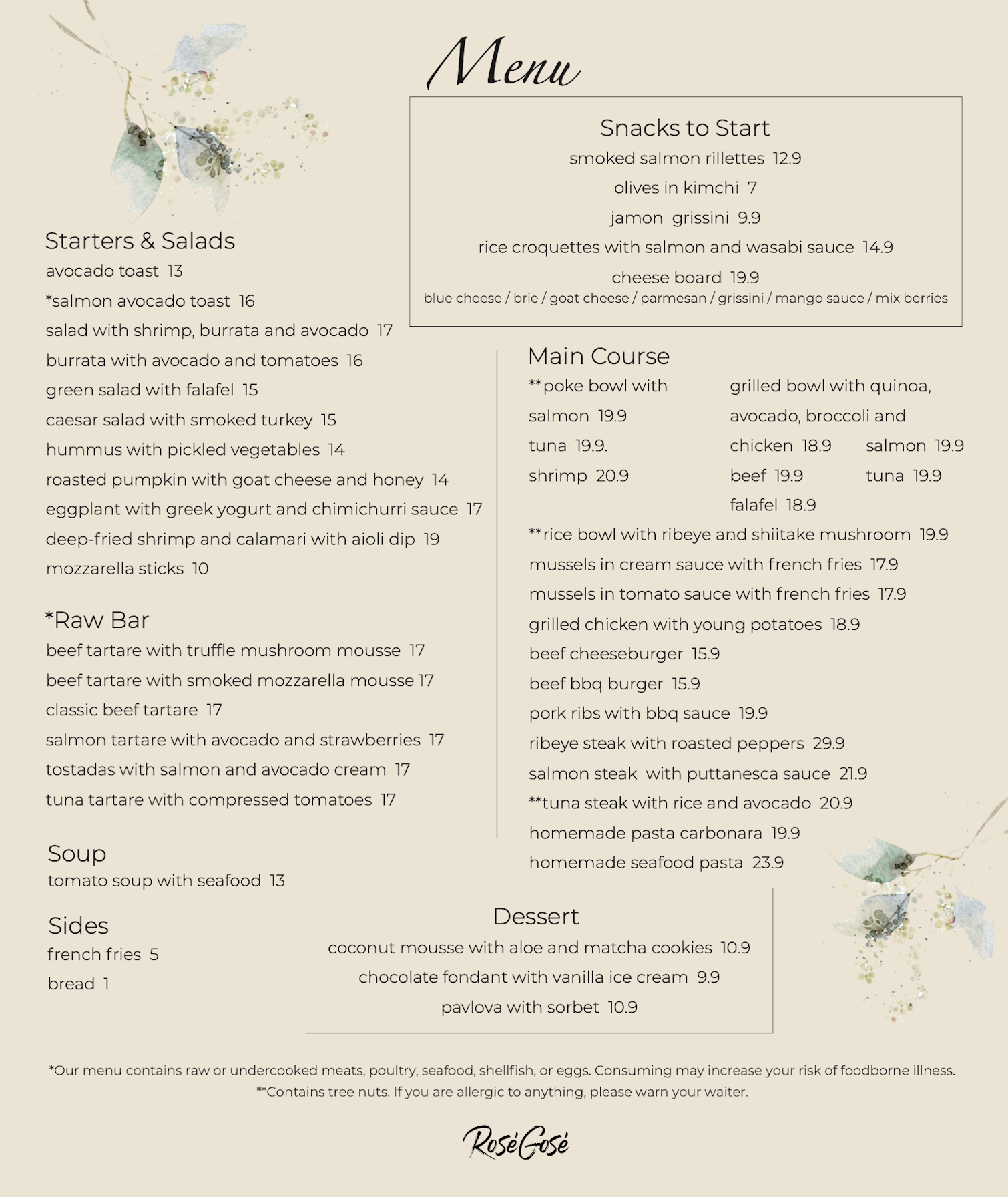 Main Menu RoseGose | Austin Neobistro