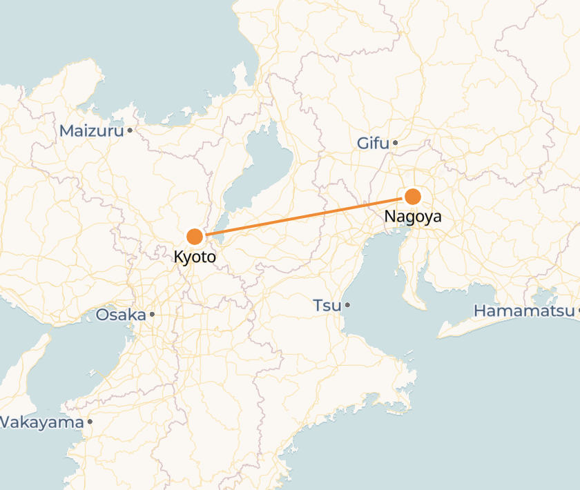 Nagoya to Kyoto Train Map, Timetable & Tickets
