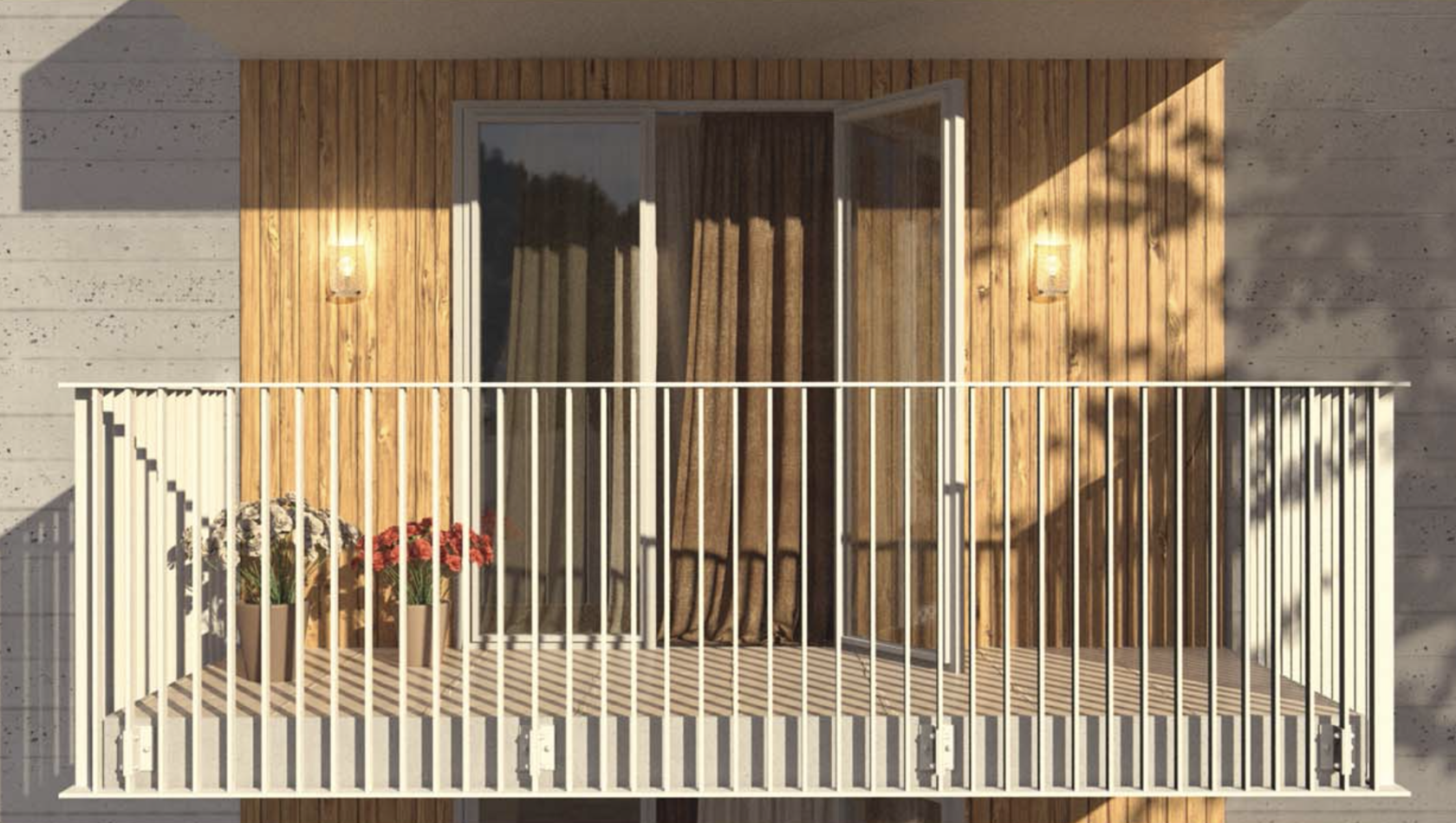 Aluminium railings with vertical rods and side mounting