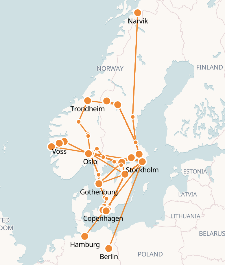 SCANDIC TRAINS - Scandinavian Railway Map, Tickets & Schedule