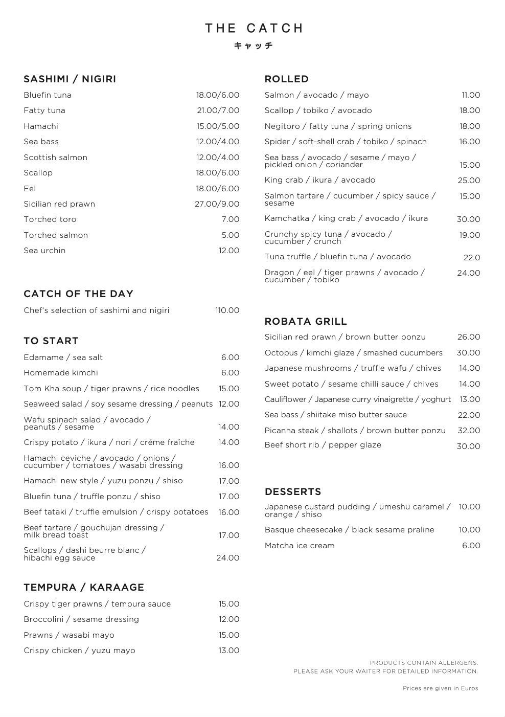 Menu | The Catch Berlin