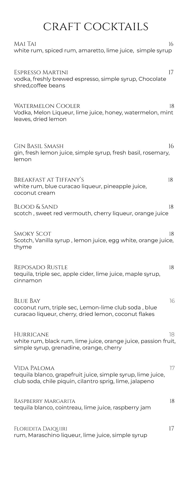 Savor Unique Cocktails & Beverages in Boca Raton | Beluga House Bar Menu