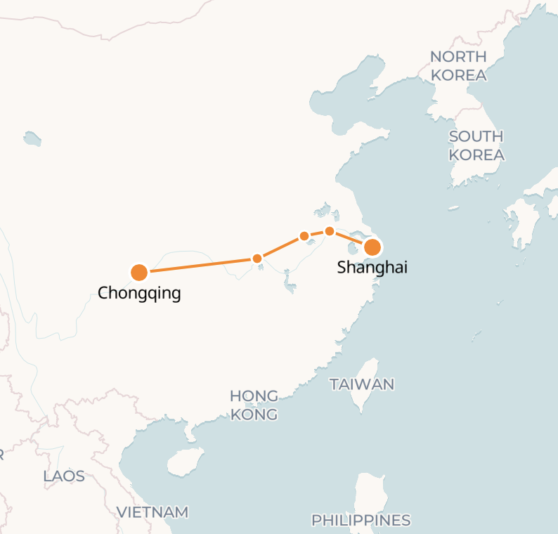 Chongqing to Shanghai Train Map, Timetable & Tickets - ASIA TRAINS