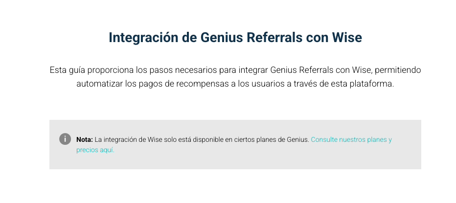 Cómo integrar Genius Referrals con Wise