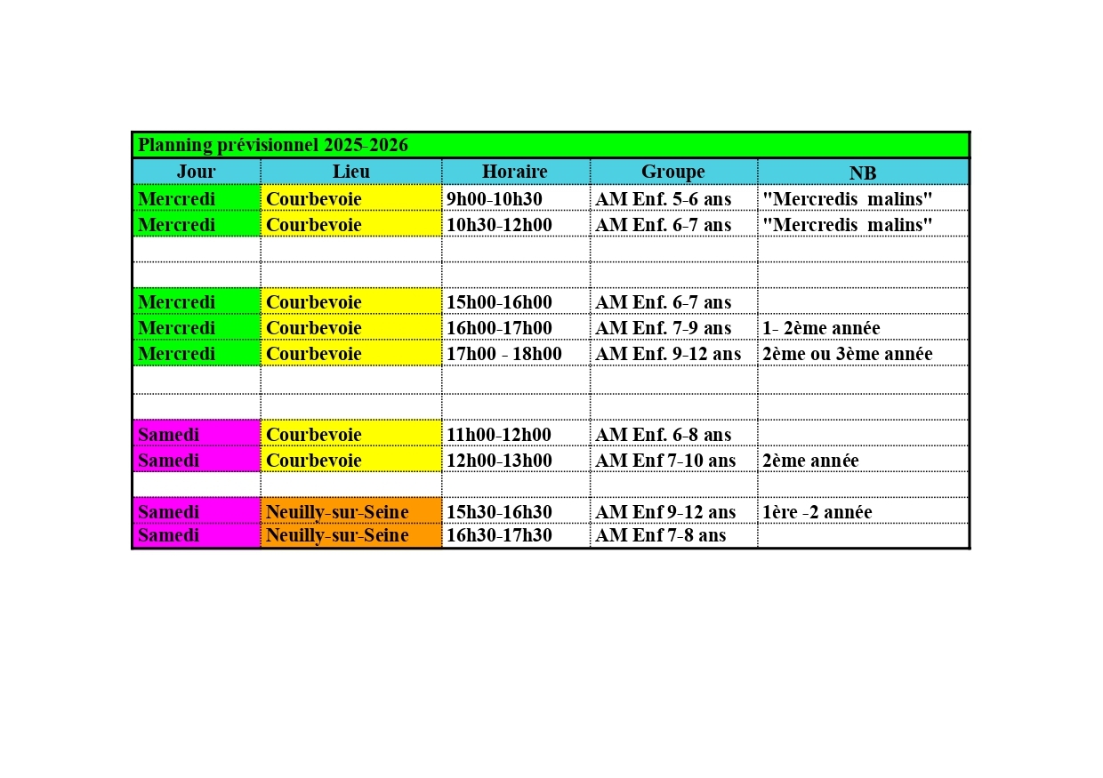Programme cours en présentiel